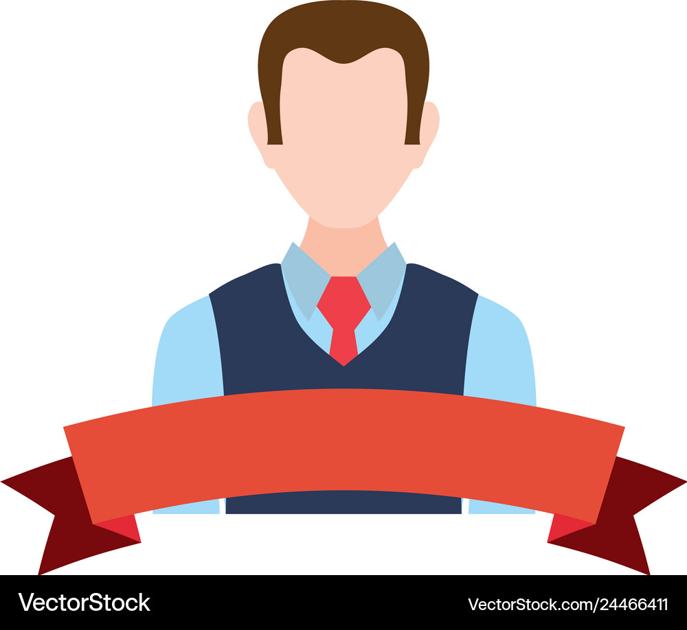 Salesman avatar character with ribbon Royalty Free Vector