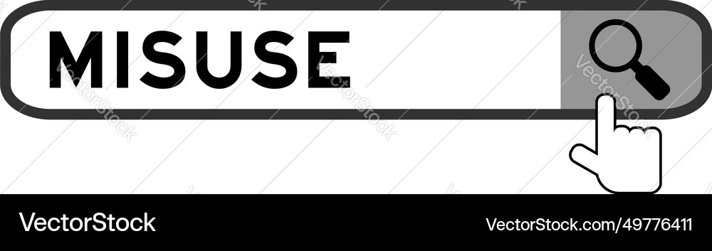 Search banner in word misuse with hand over Vector Image