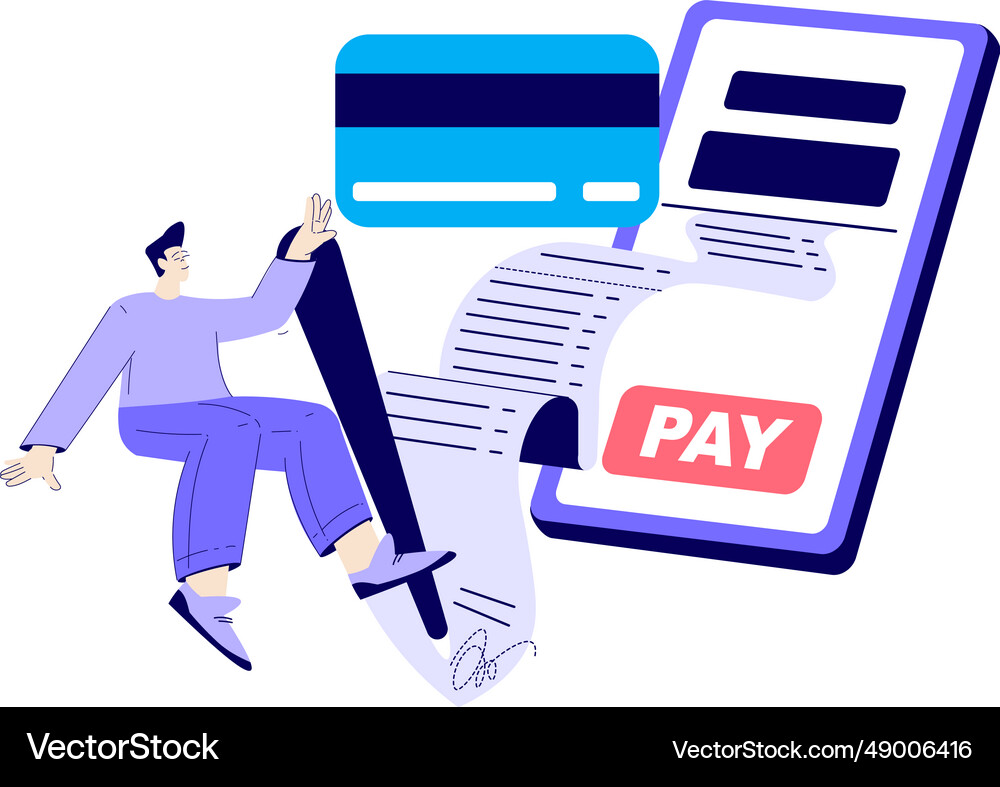 Bill pay with man character sign receipt Vector Image