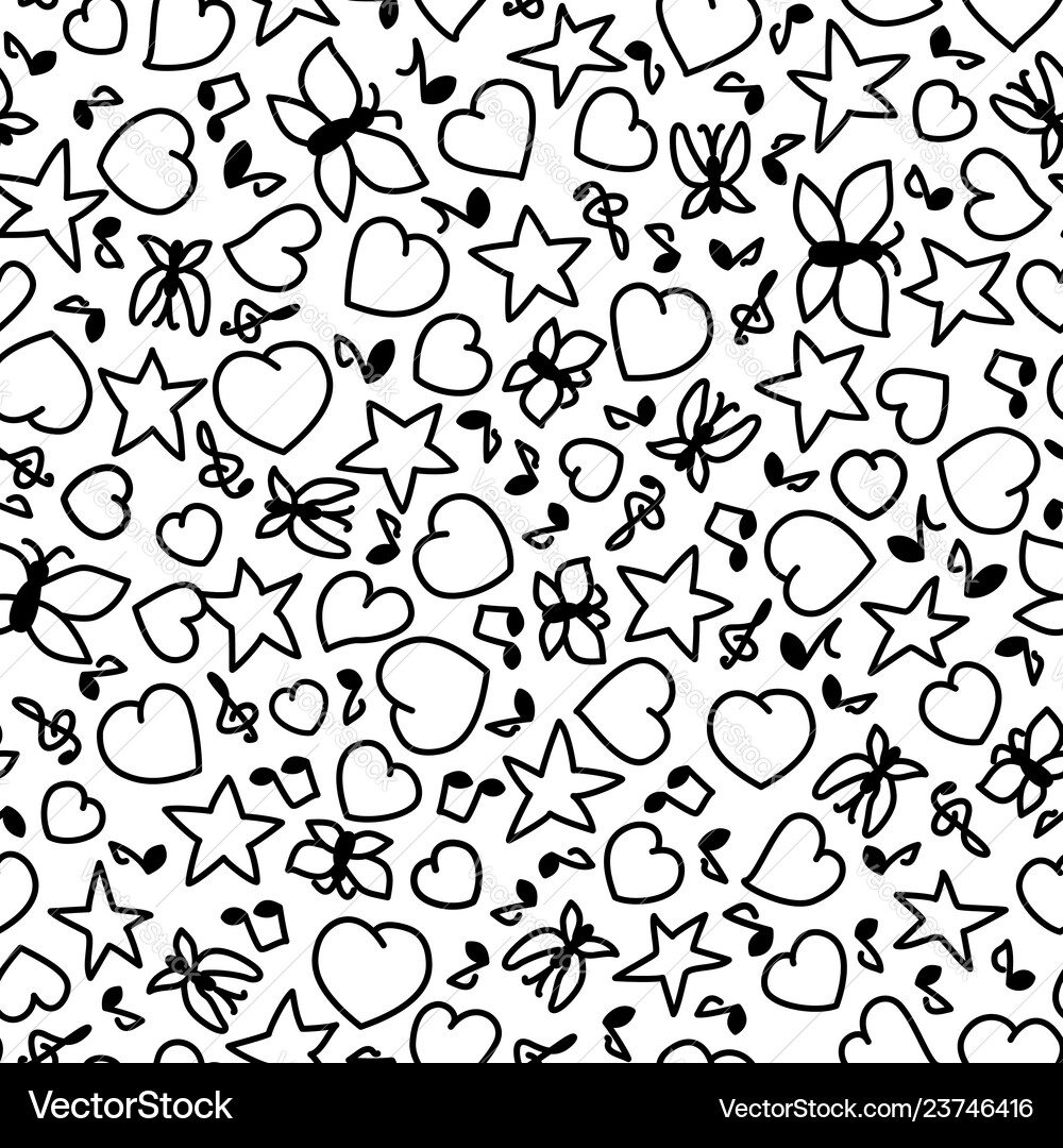 Cartoon seamless pattern of hearts notes stars Vector Image