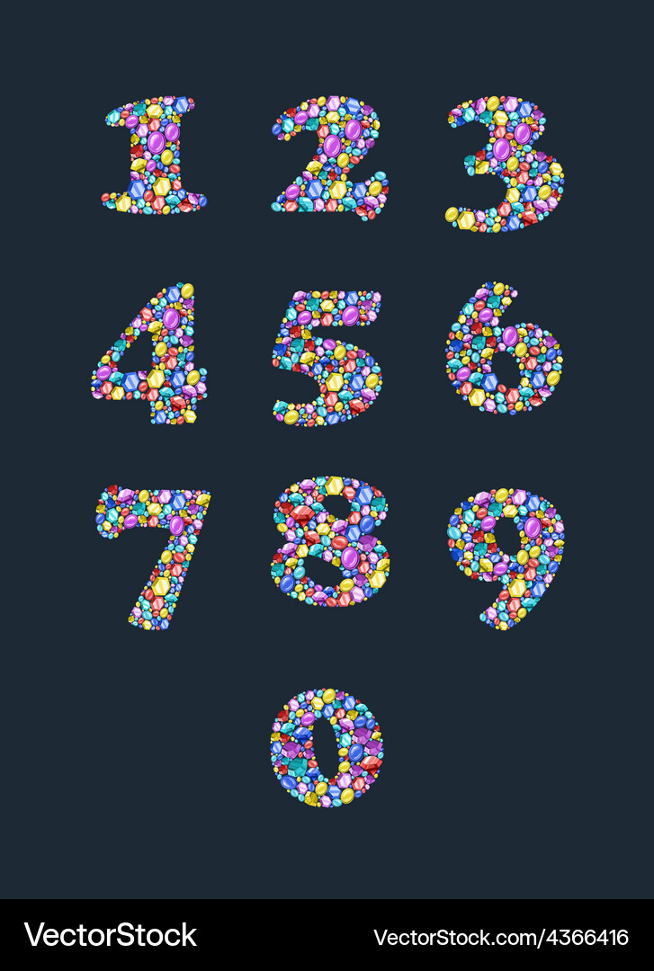 Colorful diamond numbers with gemstones Royalty Free Vector