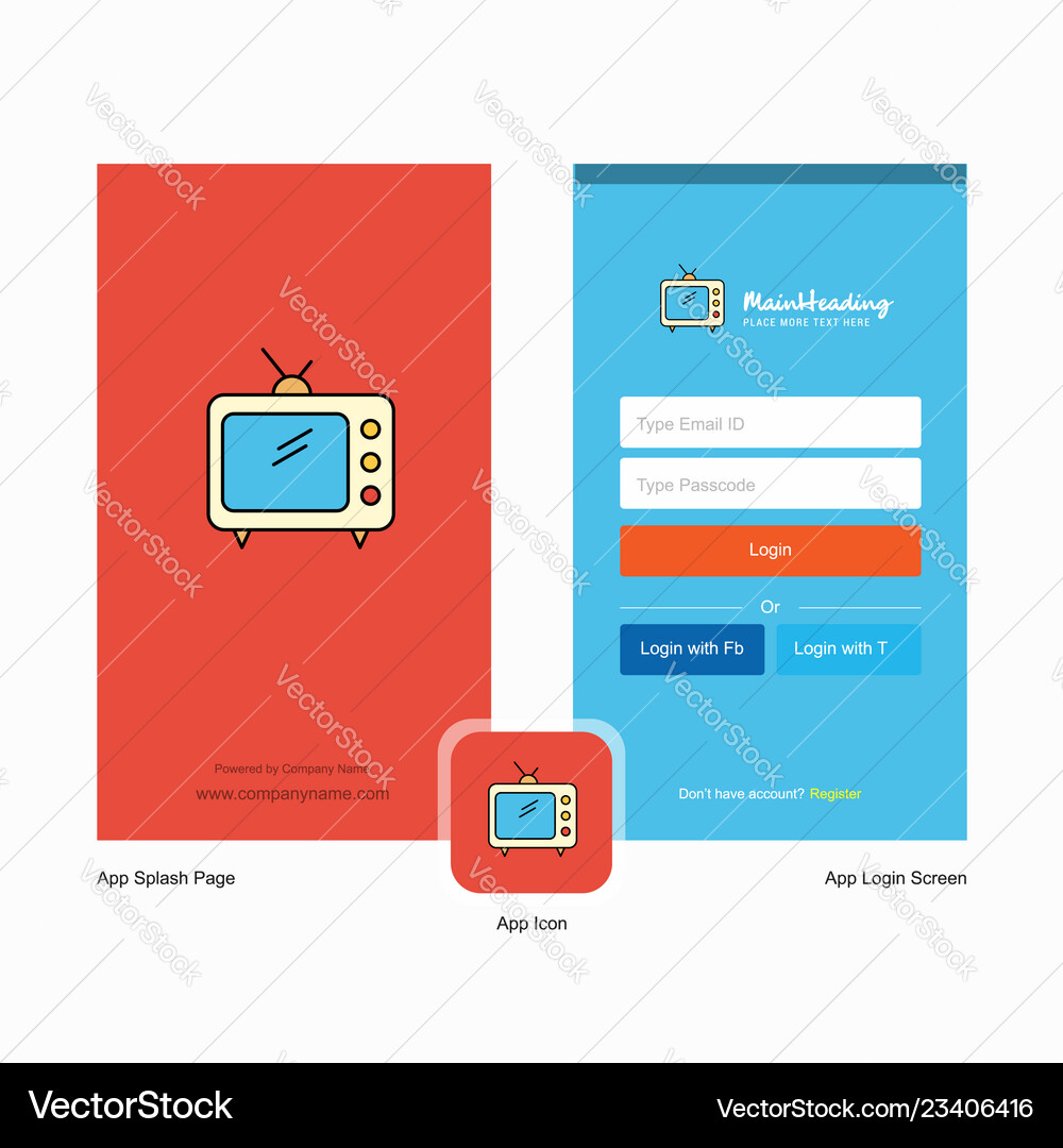 Company television splash screen and login page Vector Image
