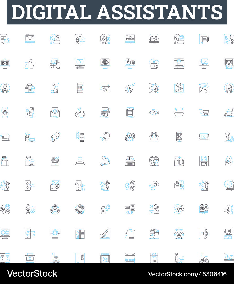 Digital assistants line icons set ai Royalty Free Vector