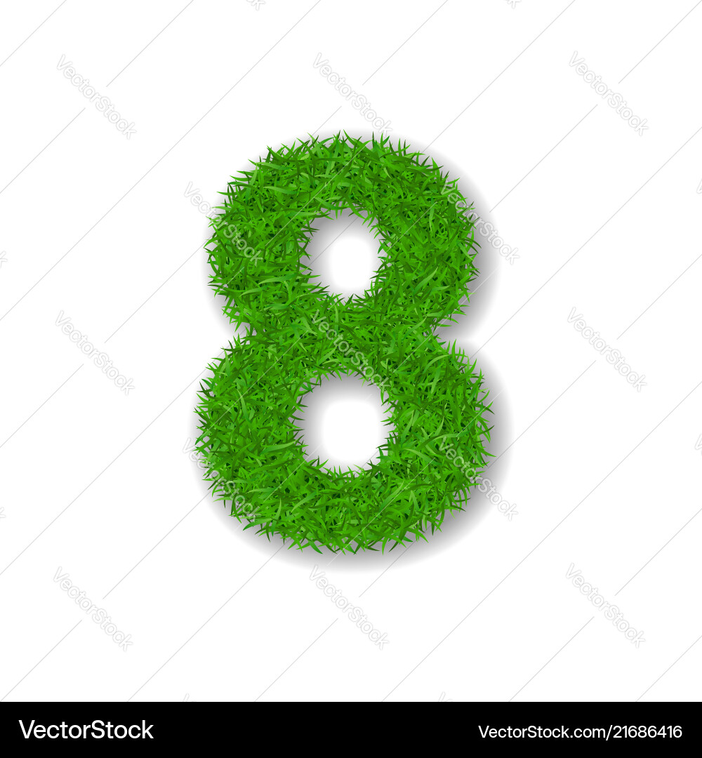 Grass number eight green 3d number 8 isolated Vector Image