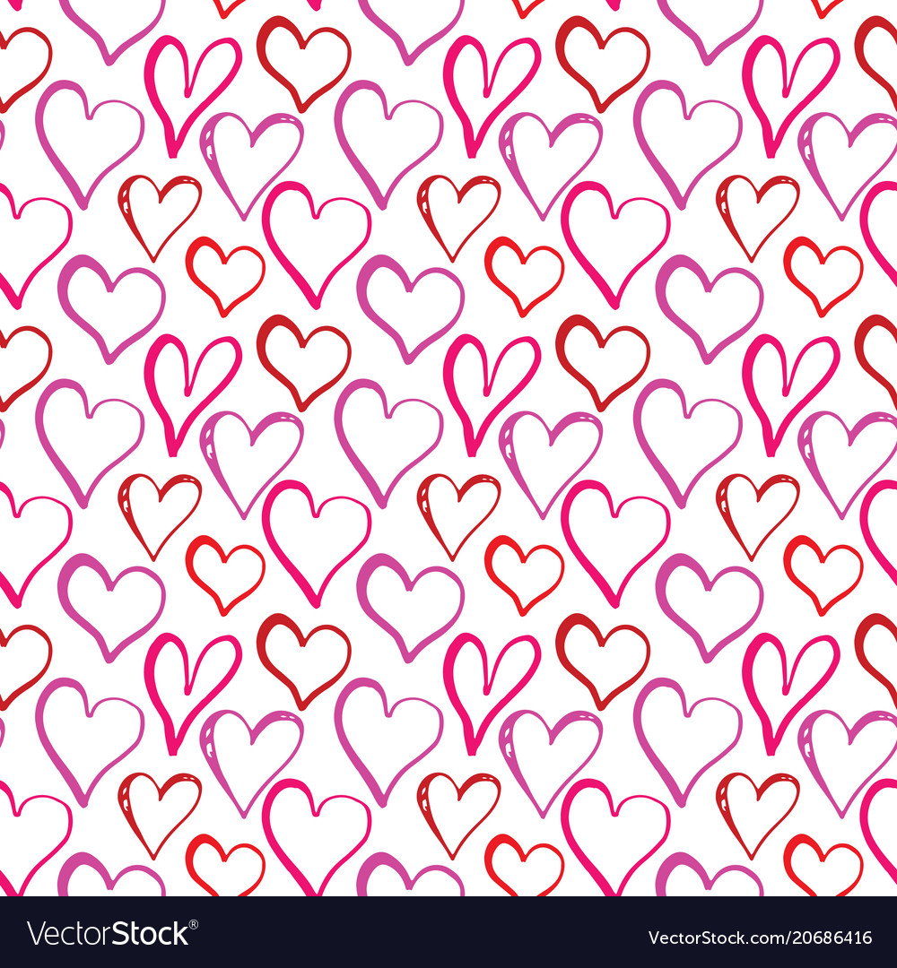 Heart symbol seamless pattern hand drawn sketch Vector Image