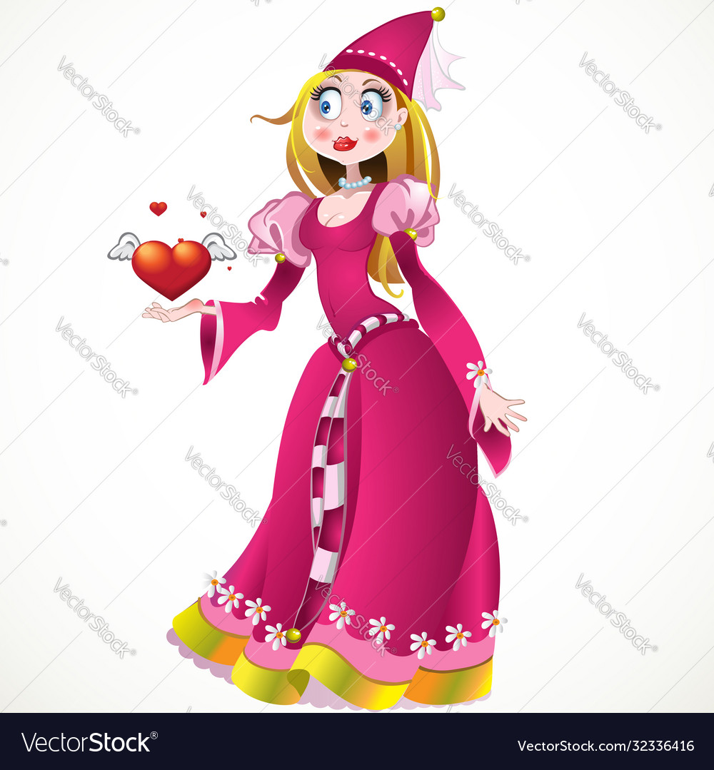 Princess In Pink Dress Giving Heart And Love Vector Image