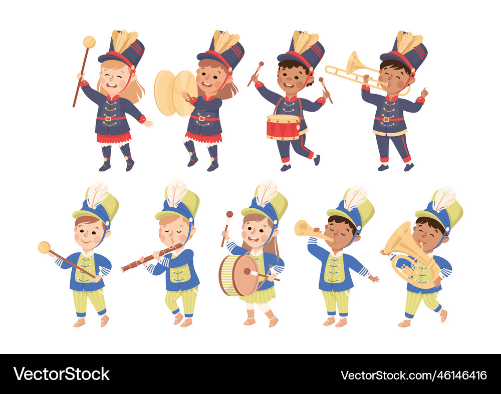 Set of kids playing different musical instruments Vector Image