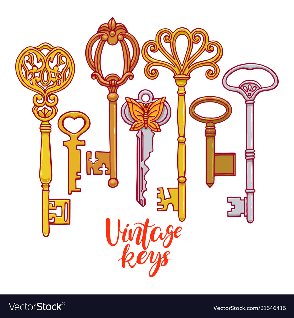 Set vintage keys Royalty Free Vector Image - VectorStock