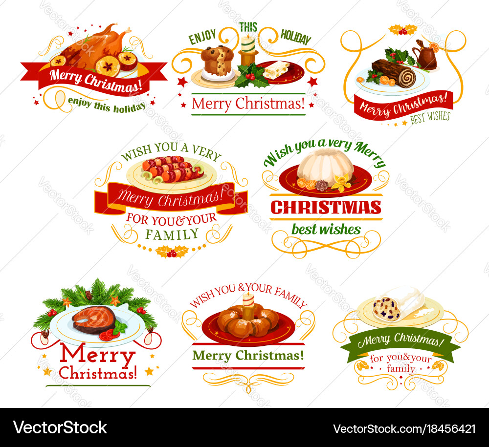 Christmas cuisine dinner badge for new year design