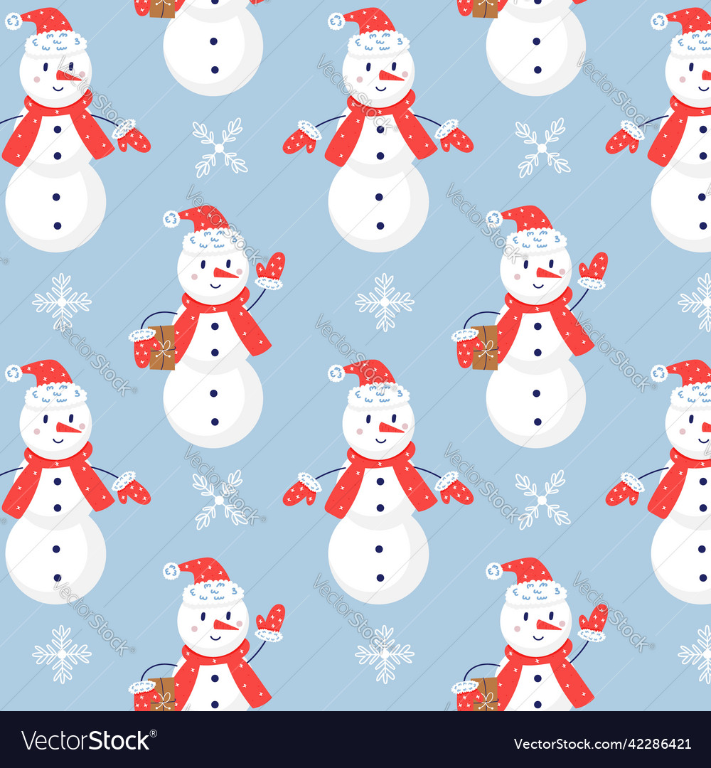 Christmas snowman seamless pattern Royalty Free Vector Image