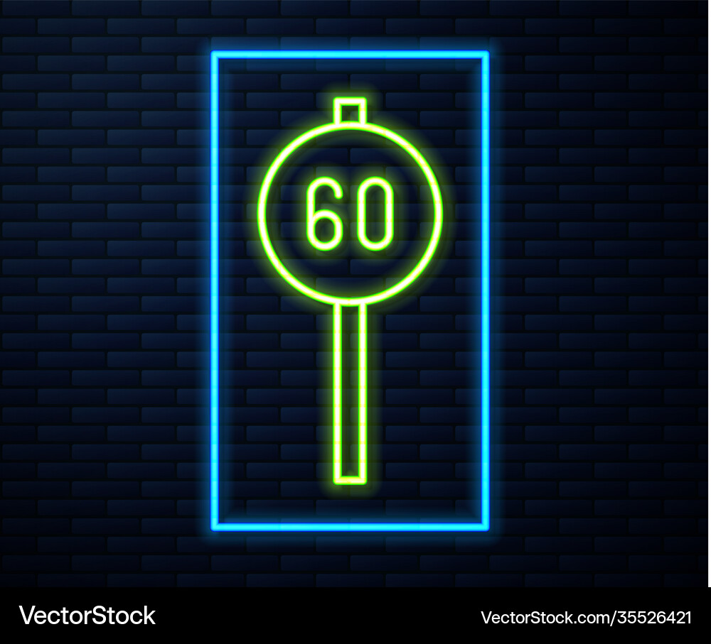 Glowing neon line speed limit traffic sign 60 km Vector Image