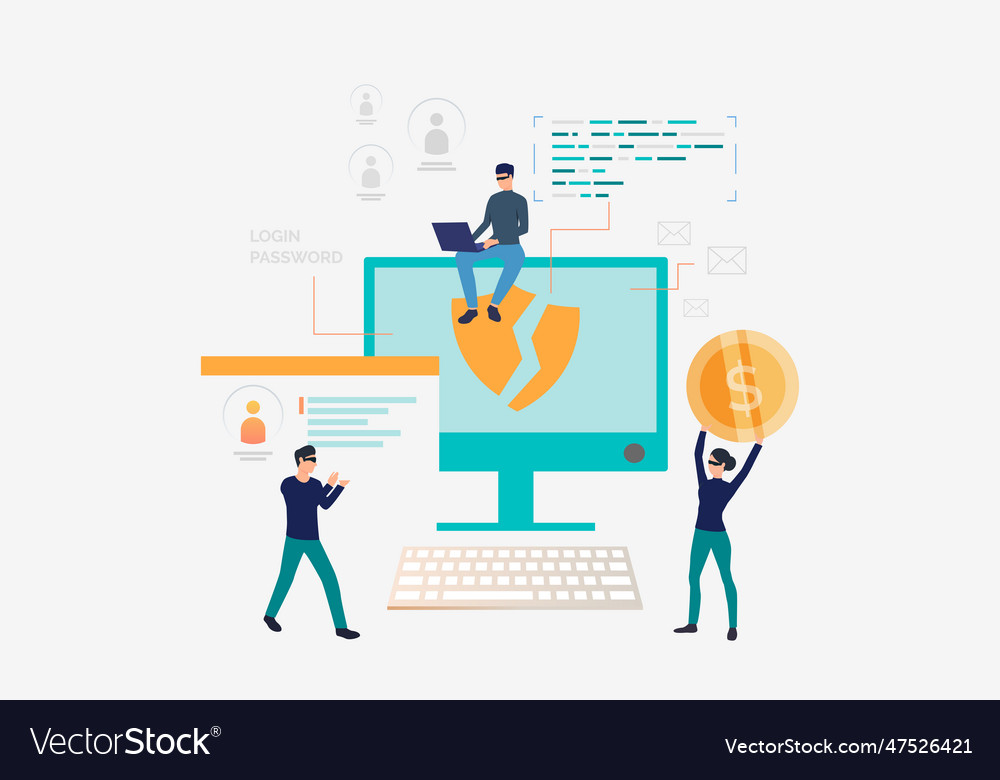Hackers Stealing Personal Data And Money Vector Image