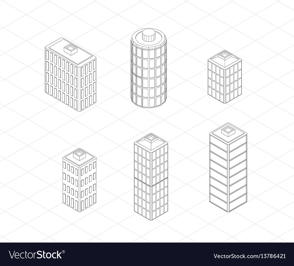 Isometric buildings set Royalty Free Vector Image