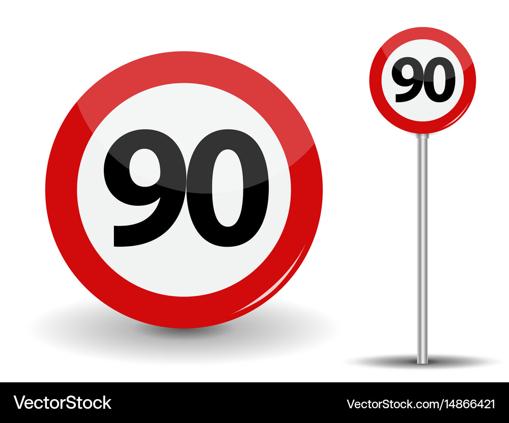 Round red road sign speed limit 90 kilometers per Vector Image