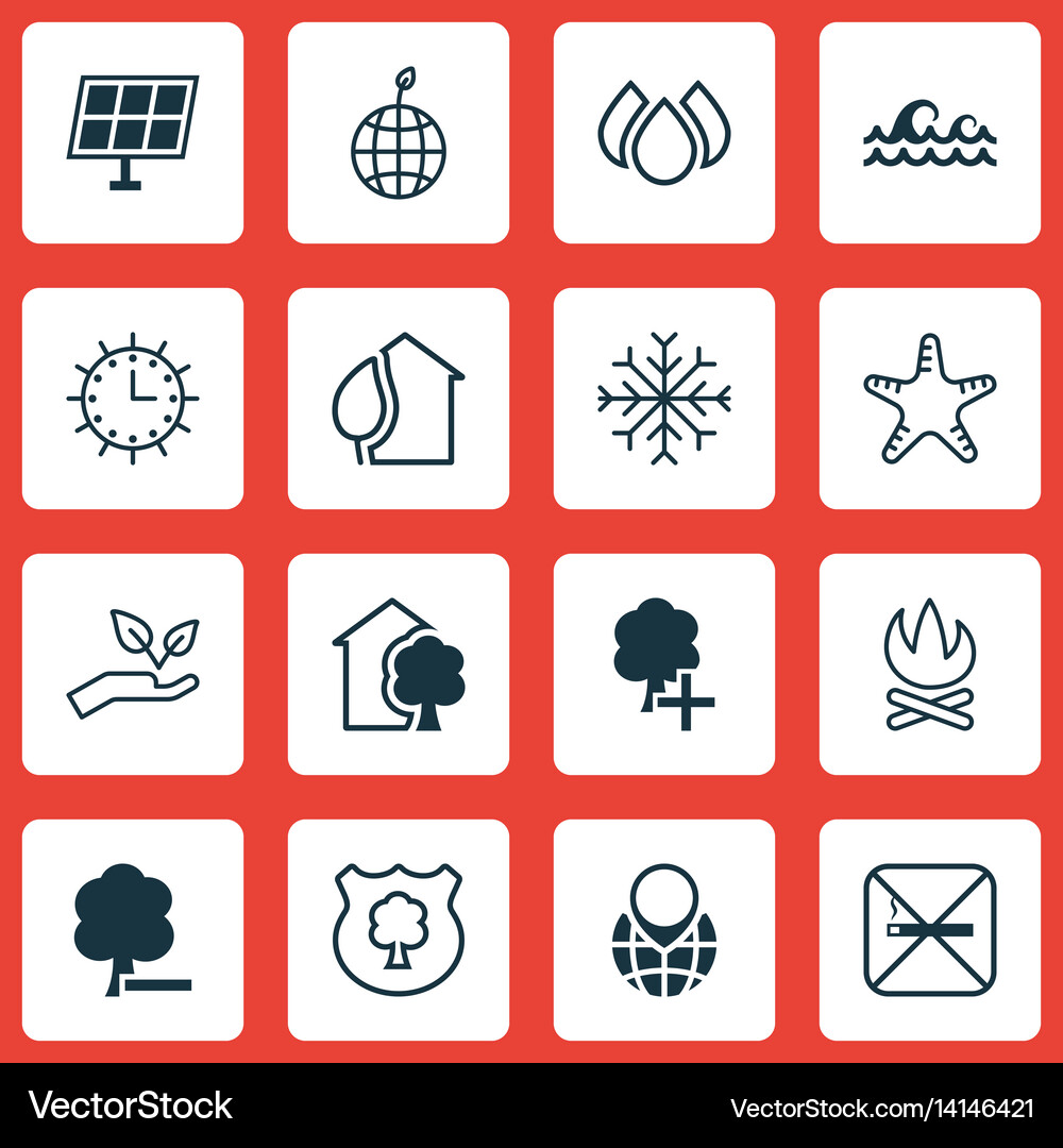 Set of 16 ecology icons includes delete woods Vector Image