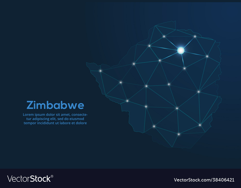 Zimbabwe communication network map low poly image Vector Image