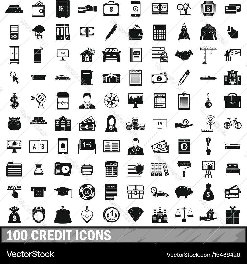 100 credit icons set simple style Royalty Free Vector Image