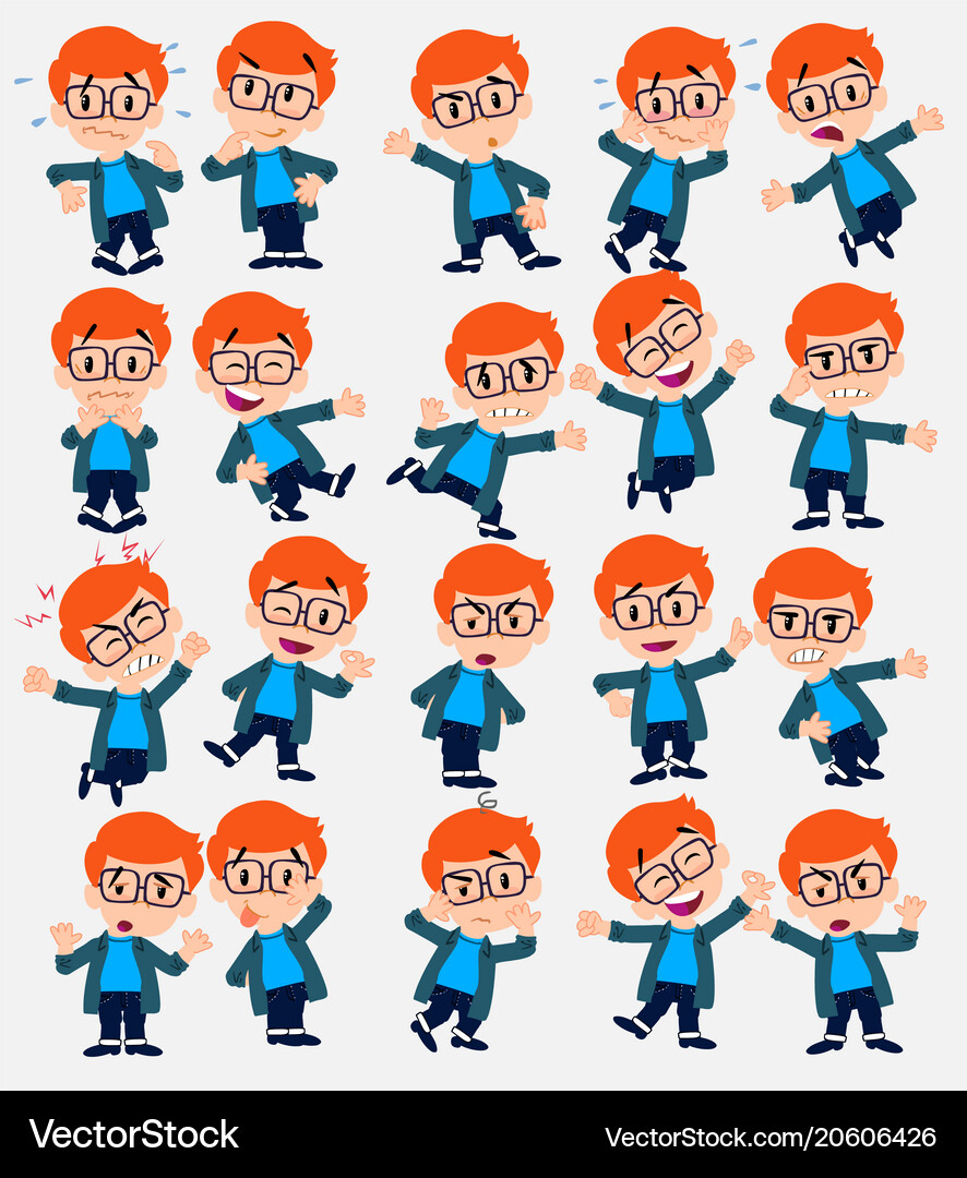 Cartoon character white boy with glasses set Vector Image