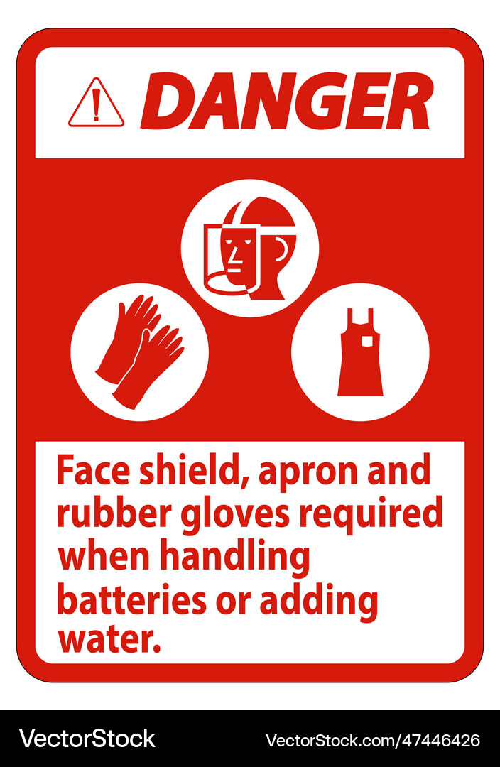 Danger sign face shield apron and rubber gloves Vector Image