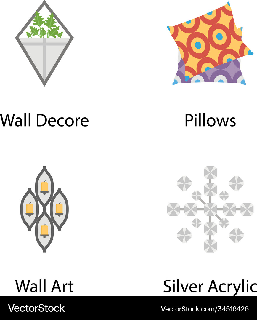 Home design and decor icons set Royalty Free Vector Image