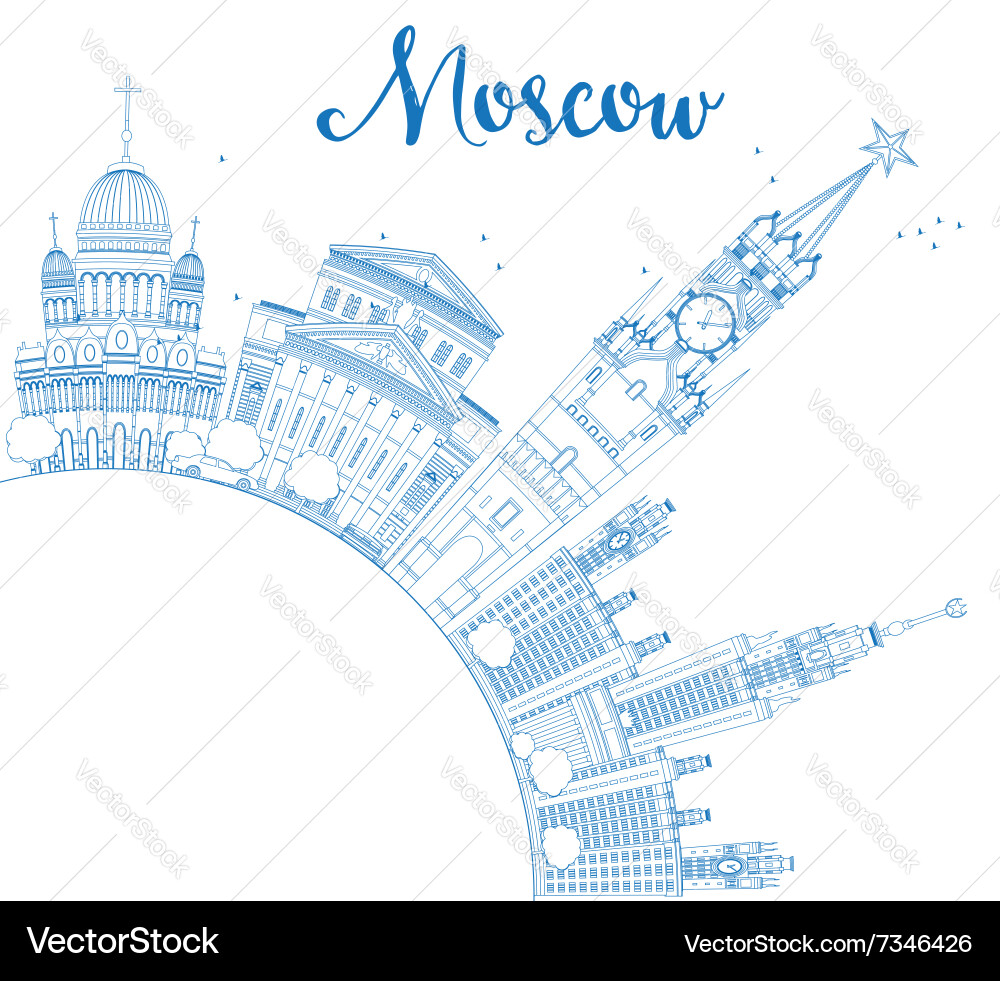 Outline Moscow Skyline with Blue Landmarks Vector Image