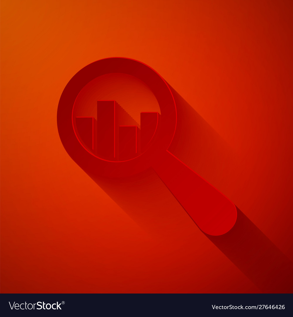 Paper cut magnifying glass and data analysis icon Vector Image