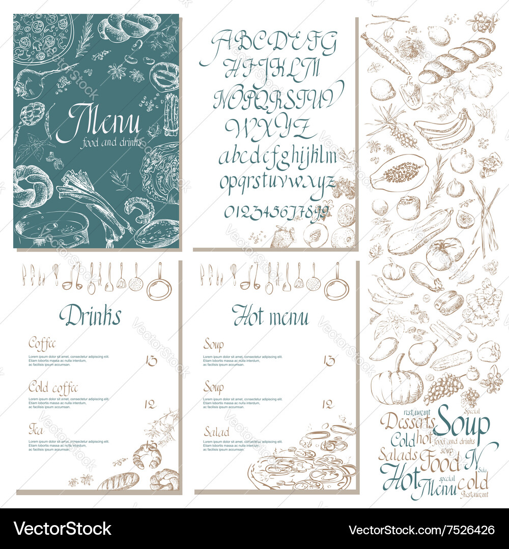 Restaurant food menu set vintage design Royalty Free Vector