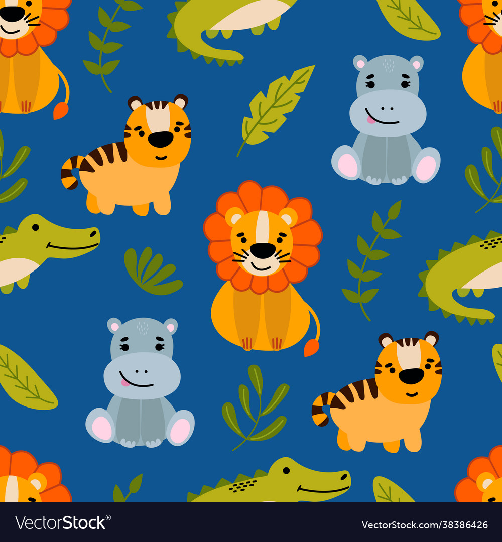 Seamless pattern with cute hand-drawn animals Vector Image
