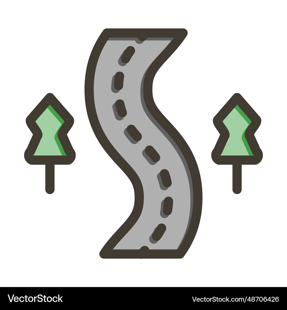 Windy road thick line filled colors icon Vector Image