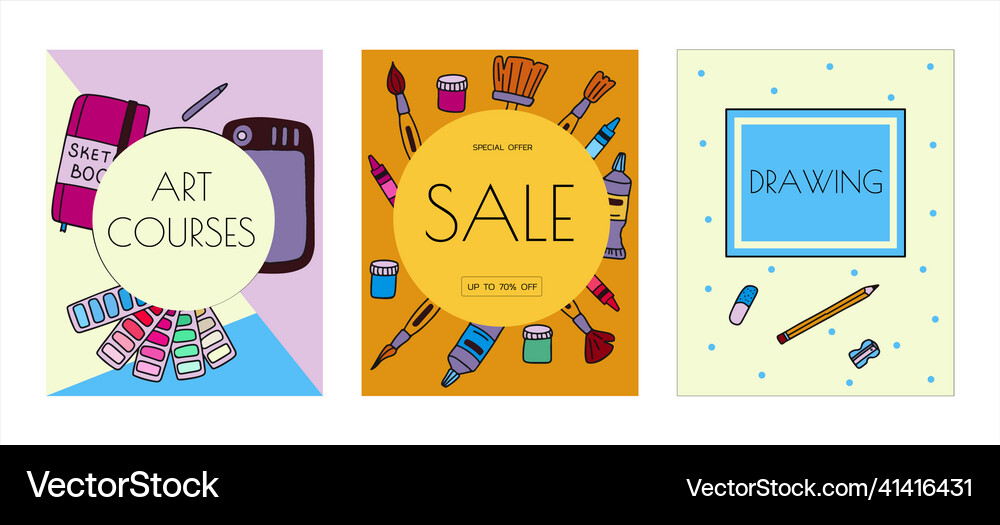 Art tools sketch banners cards hand drawn Vector Image