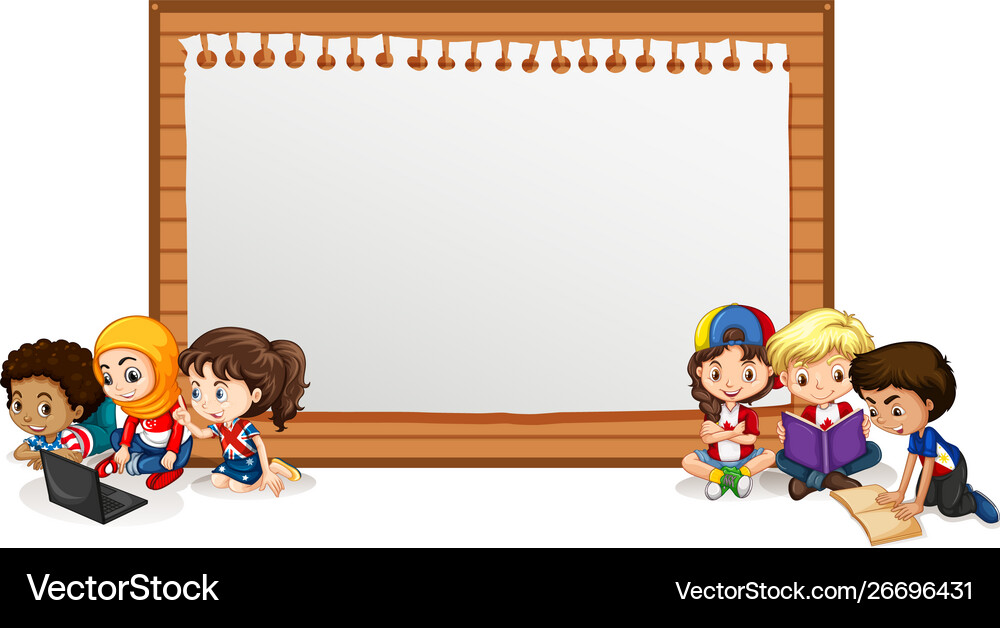 Banner template design with many kids reading book