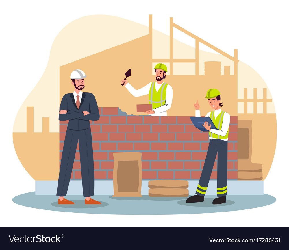 Builders with bricks Royalty Free Vector Image