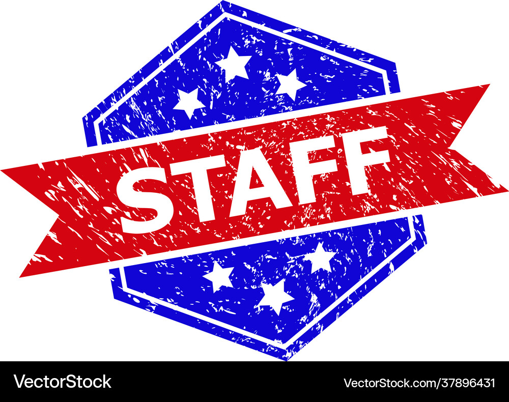 Hexagon bicolor staff stamp with unclean style Vector Image