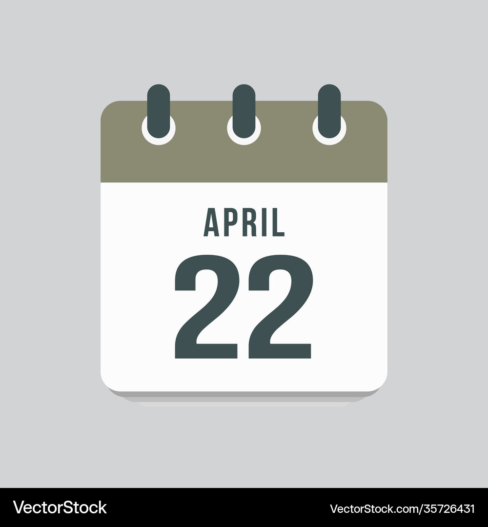 Icon day date 22 april template calendar page Vector Image