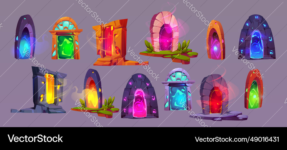 Magic game door with glowing portal Royalty Free Vector