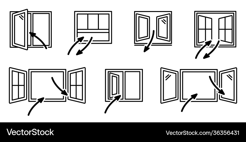 Open windows and air exchange set Royalty Free Vector Image