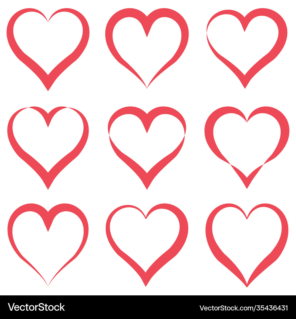 Set heart contours different shapes heart Vector Image