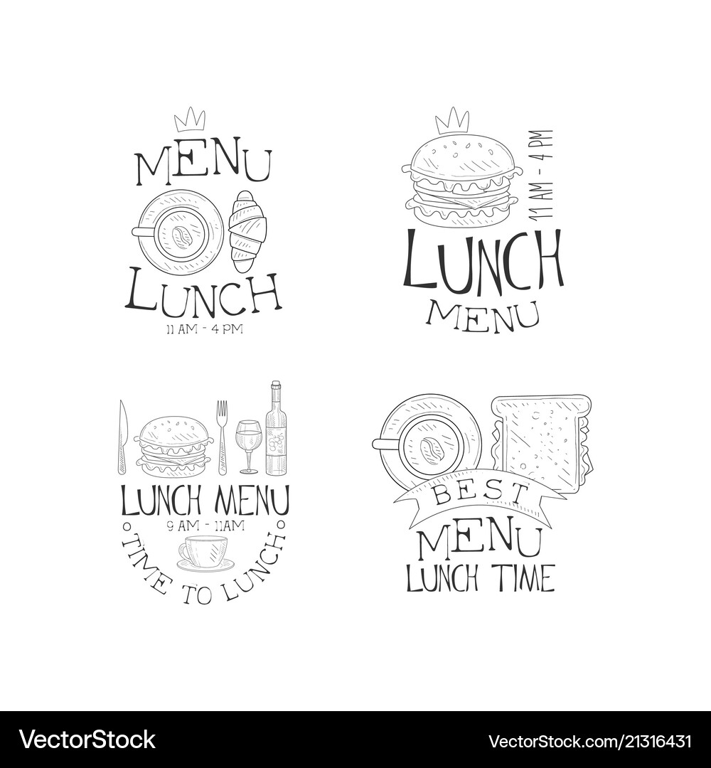 Set of monochrome lunch menu logos Royalty Free Vector Image