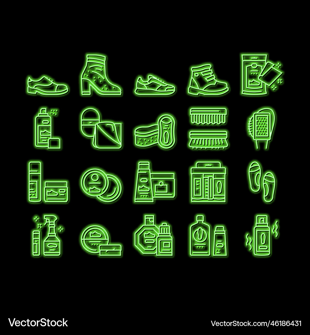 Shoe care accessories neon glow icon Royalty Free Vector