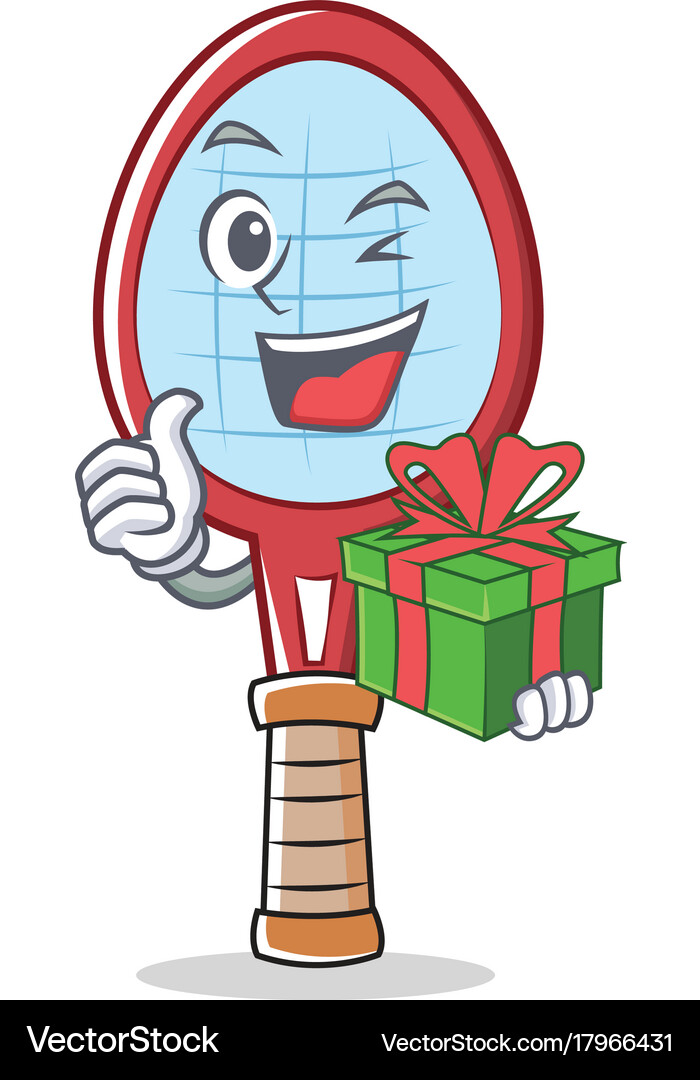With gift tennis racket character cartoon Vector Image