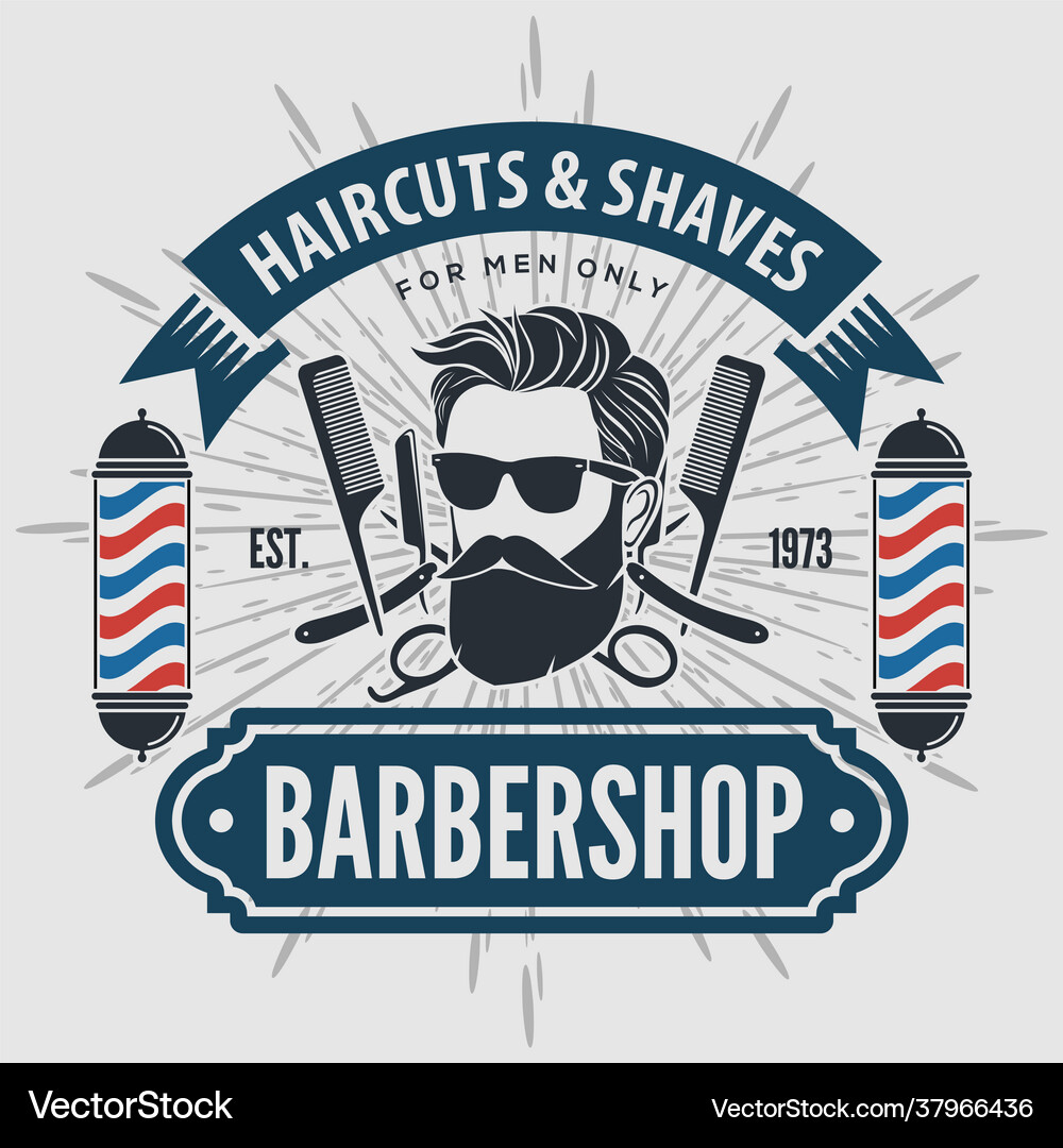 Barber shop poster template with bearded men Vector Image