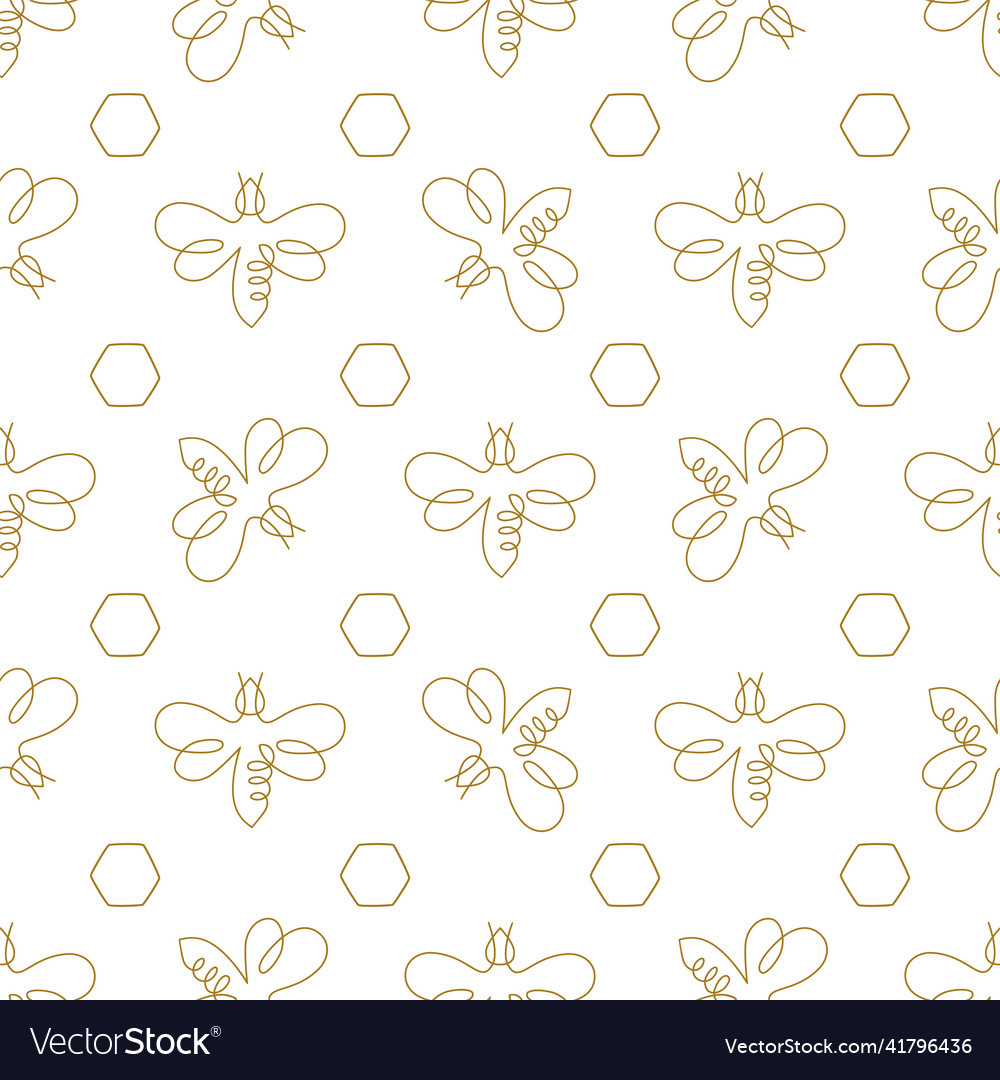 Bee one line draw pattern continuous Royalty Free Vector