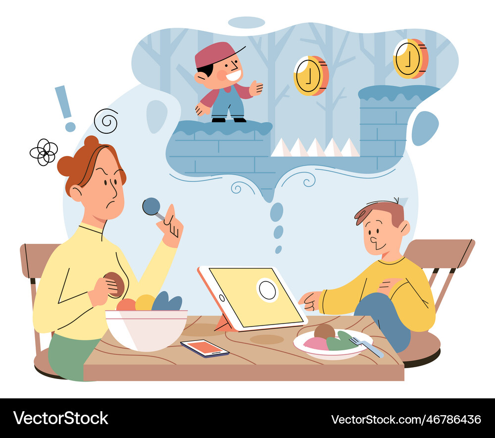 Cartoon happy little boy using tablet child Vector Image