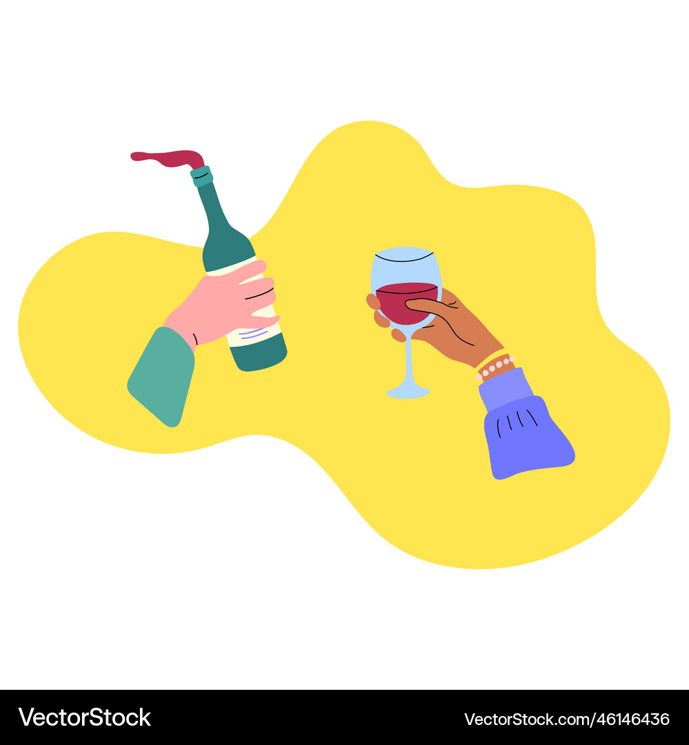 Cartoon human hands holding alcoholic drink wine Vector Image