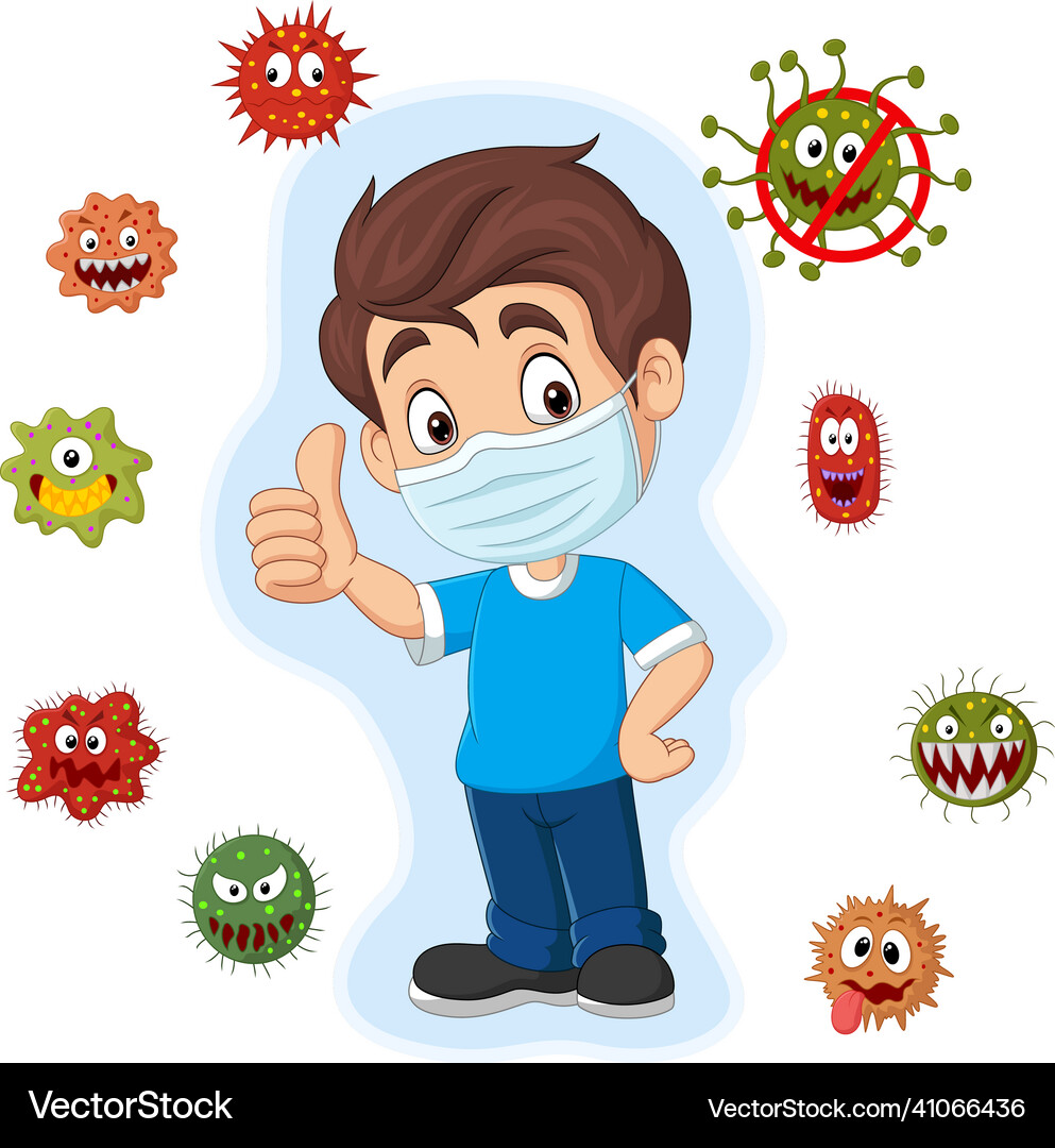 Cartoon little boy with viruses and bacteria Vector Image