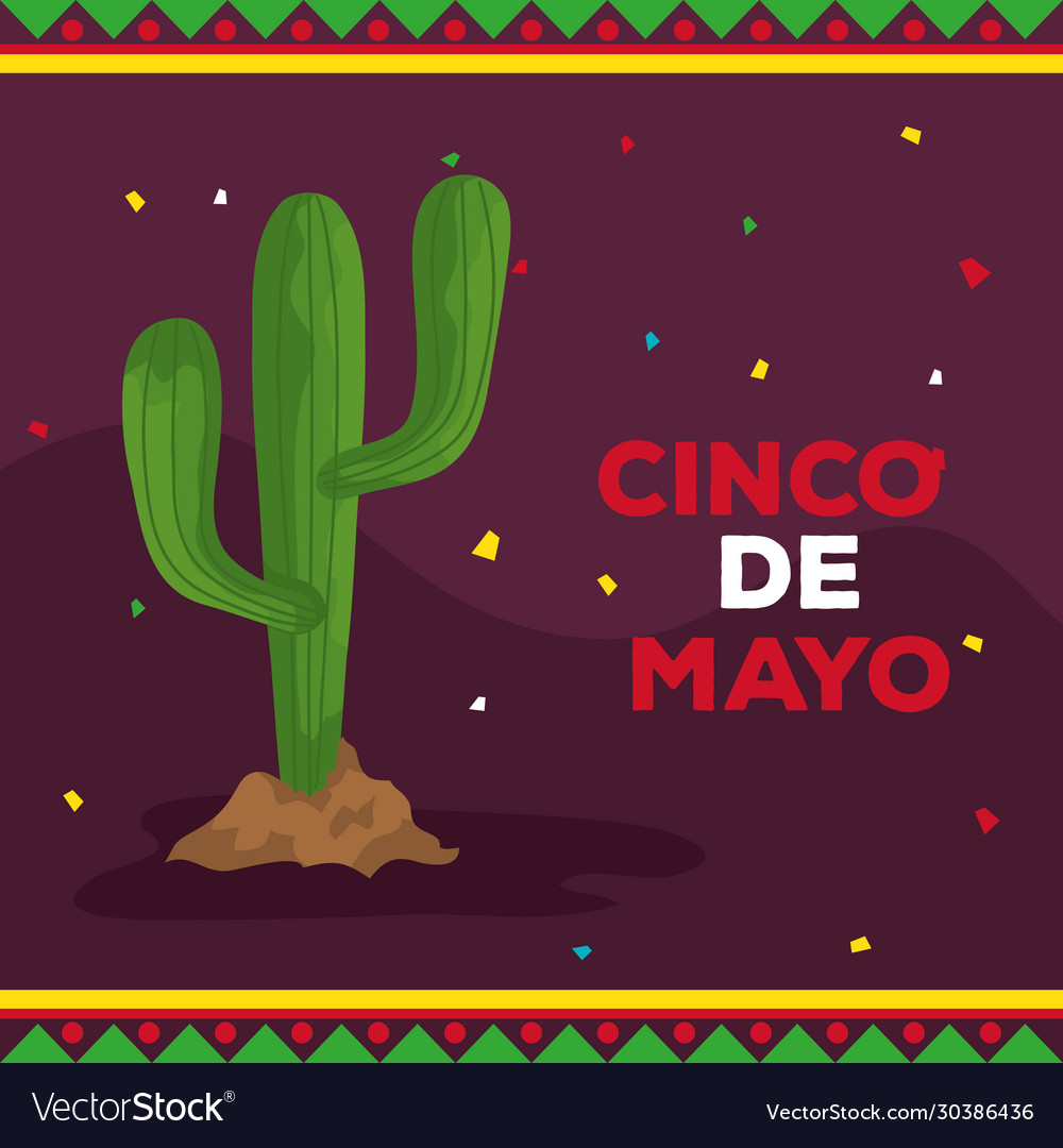 Cinco de mayo poster with cactus and decoration Vector Image