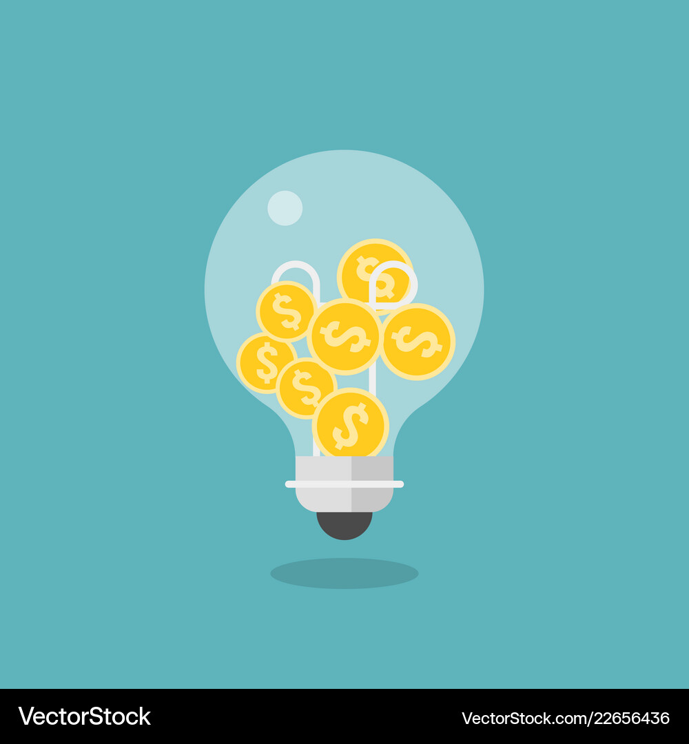 Coins in light bulb flat design icon Royalty Free Vector