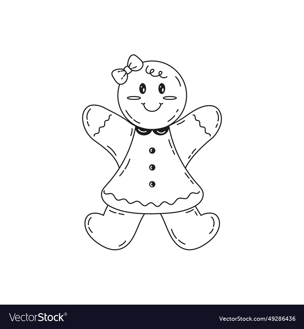 Cute christmas gingerbread girl in doodle style Vector Image
