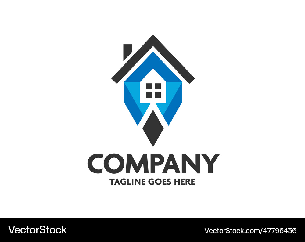 Diamond blue house and pencil logo Royalty Free Vector Image