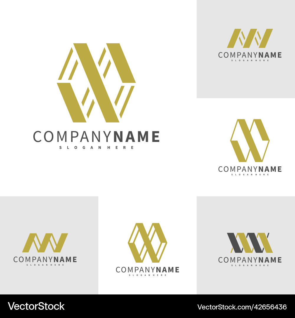 Set of letter mw logo design creative Royalty Free Vector